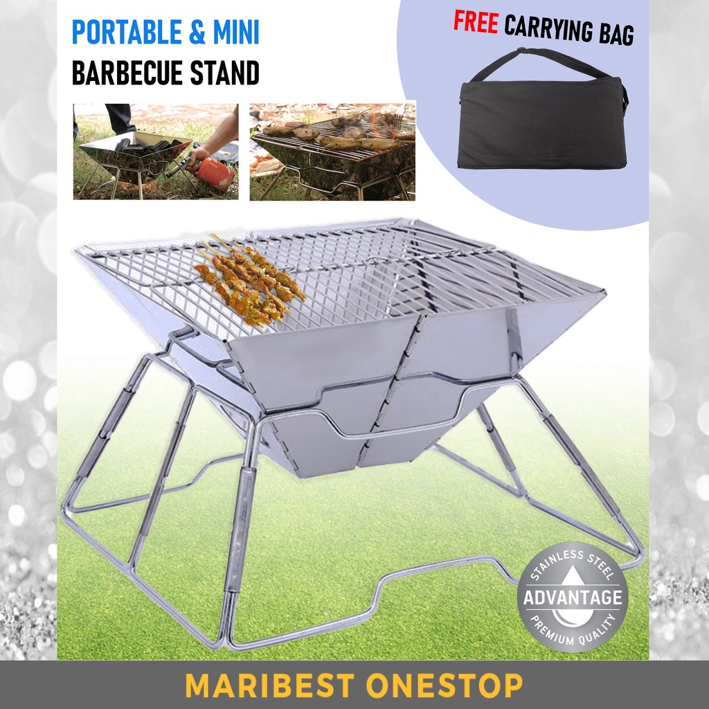 PORTABLE MINI BARBECUE Stainless Steel BBQ Grill Non-Stick Surface ...