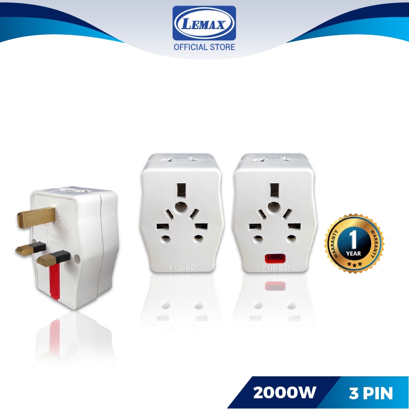 LMX 3 Way Multi pin Adaptor with Neon Light 13A Adapter Plug Extension ...