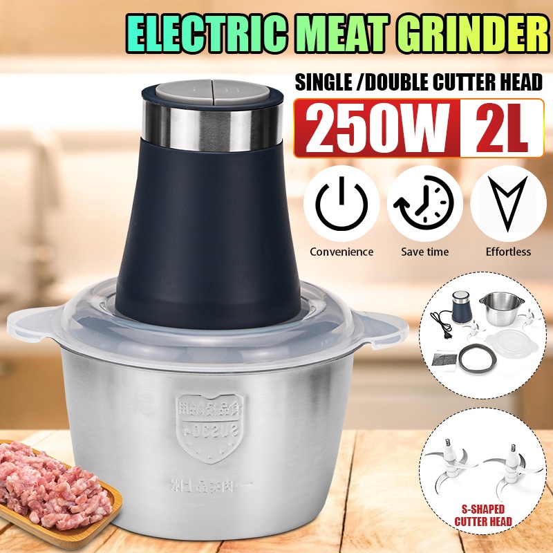 250W 2L Mincer Food Processor 304 Stainless Steel Electric Chopper Meat Grinder Slicer Vegetable ...