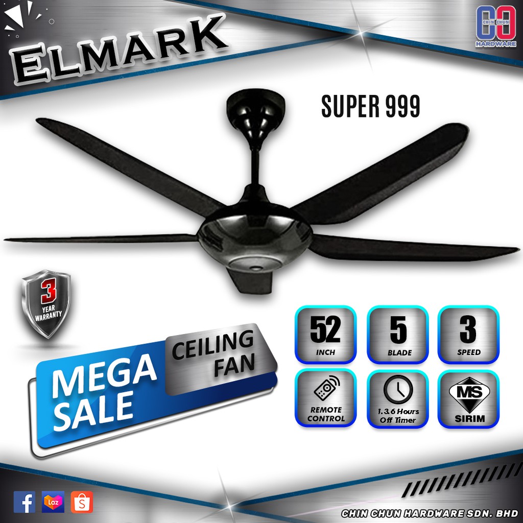 ELMARK SUPER 999 52" INCHES CEILING FAN WITH REMOTE CONTROL | HIGH ...