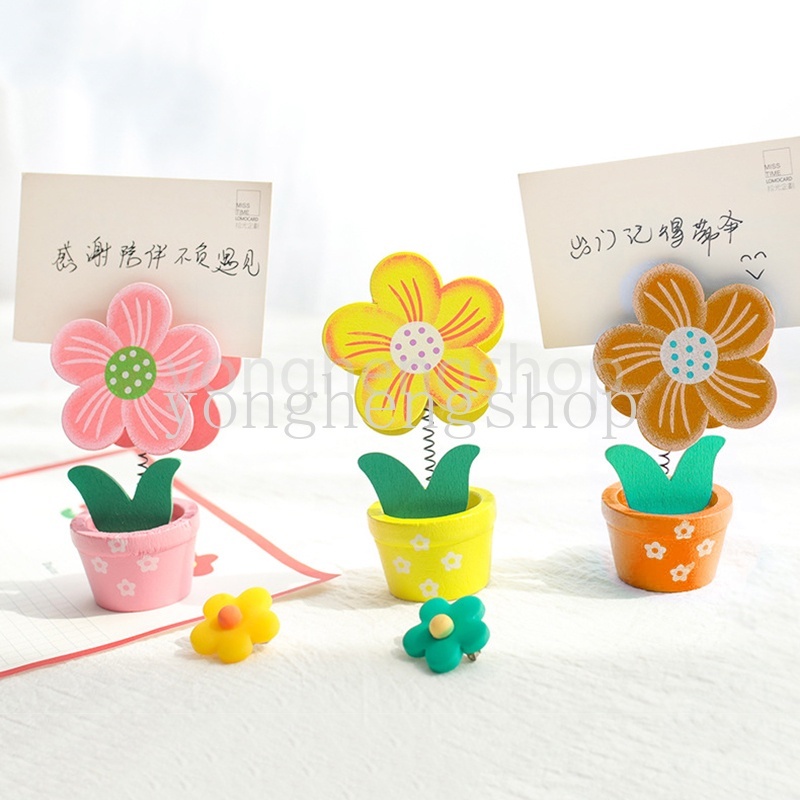 Creative Flower Shape Mini Flowerpot wooden notes folder card clips ...