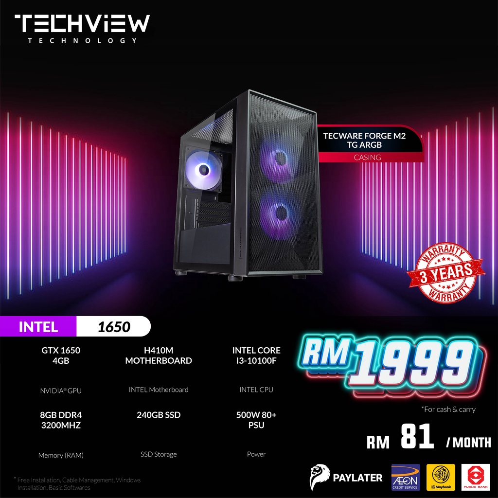TECHVIEW GAMING PC INTEL CORE I3-10100F GTX1650 PROMOTION PACKAGE | Shopee Malaysia