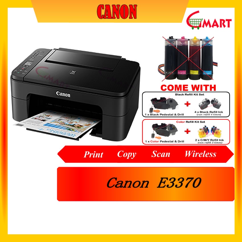 !! CISS !! Canon Pixma E3370 3 in 1 Color Inkjet Printer Print/Scan/Copy/Wireless (Similar Canon ...