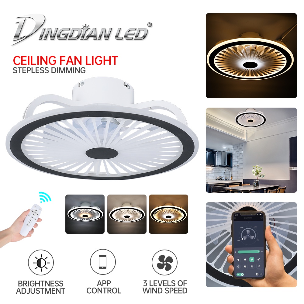 Dingdian LED 80W Ceiling LED Fan Light 3Colors Stepless Dimming Remote ...