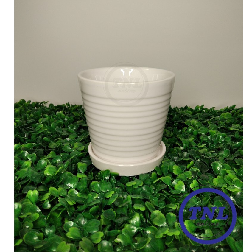 ROUND V SHAPE CERAMIC FLOWER POT WITH SAUCER PASU BUNGA SERAMIK DENGAN ...
