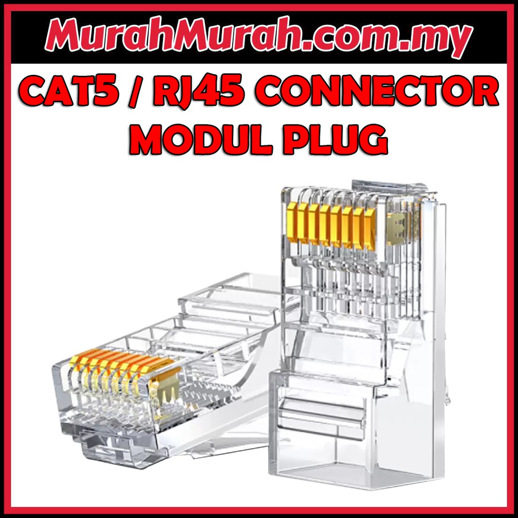 Network 8P8C LAN RJ45 Cat 5 Crystal Head Modular Plug Connector ...