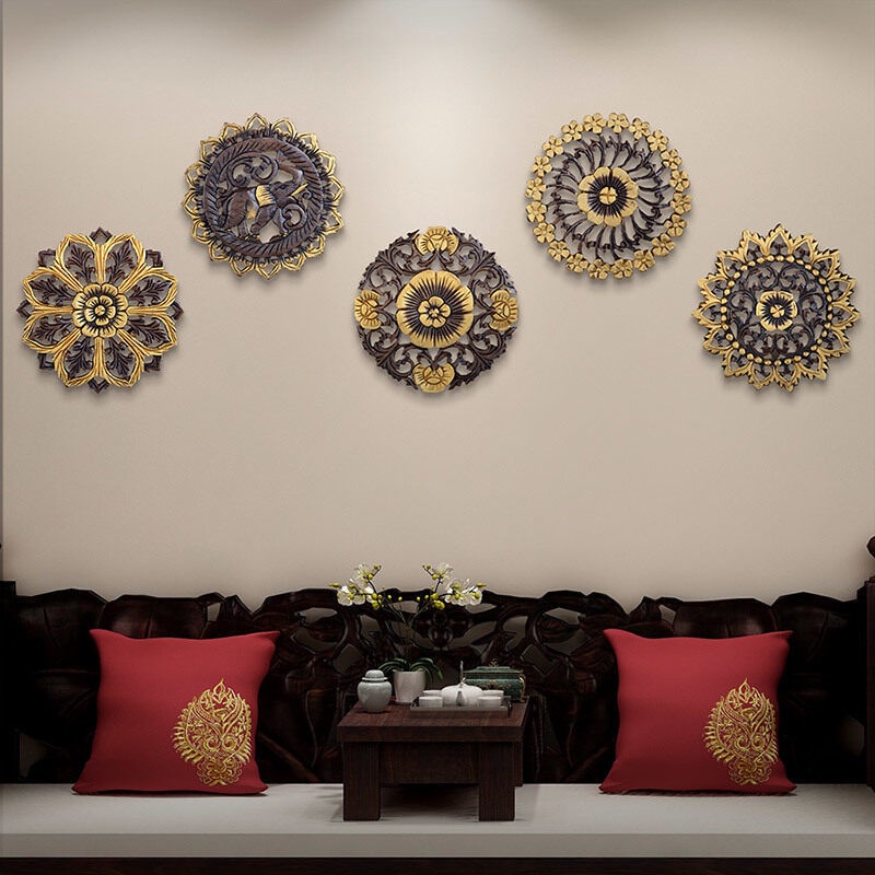 Rustic in Gold Paint Floral Inspired Teak Home Décor Wood Floral Wall ...