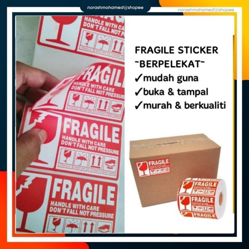 Fragile Sticker Berpelekat Sticker Warning Handle With Care Sticker ...