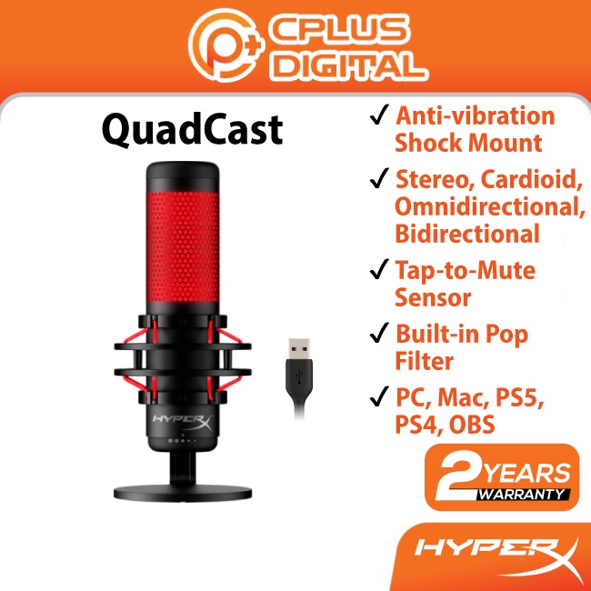 HyperX QuadCast USB Microphone USB A Anti-vibration Shock Mount Tap-to ...
