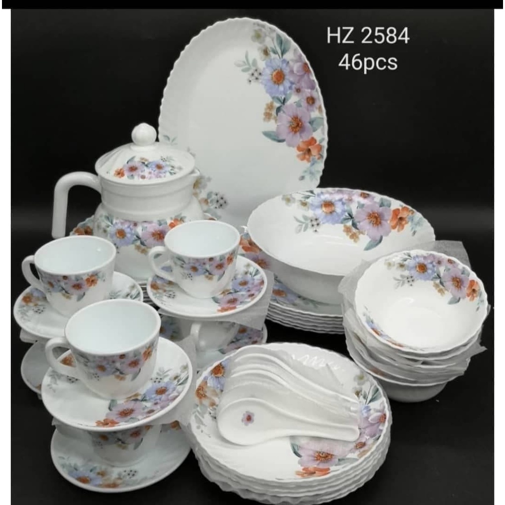 🔥NEW DESIGN! 46PCS OPAL DINNER SET PREMIUM OPALWARE / SET PINGGAN MAKAN ...