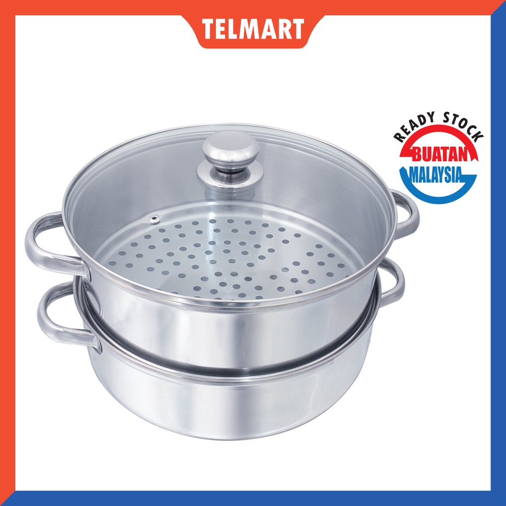 HOMEPLUS Stainless Steel 2 Tier Steamer Glass Lid/Pengukus 2 Tingkat ...