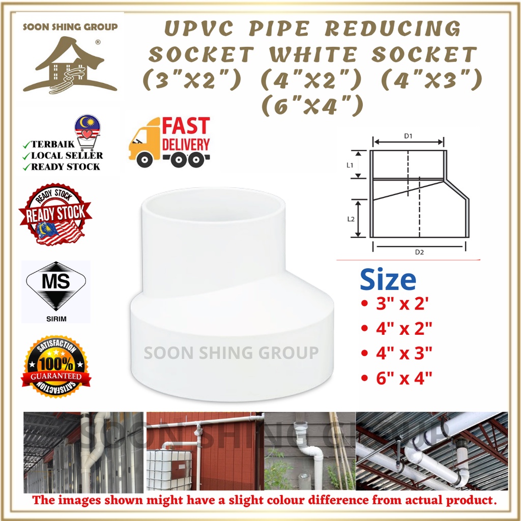 UPVC Pipe Reducing White Socket 3"x2", 4"x2", 4"x3", 6"x4" Paip Air Plastik Getah/ Penyambung ...