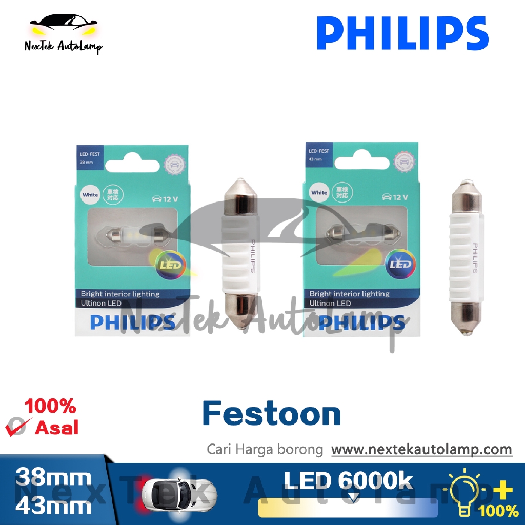 Philips Ultinon LED Festoon 30mm 38mm 43mm C5W 6000K 12V 50LM Cool ...