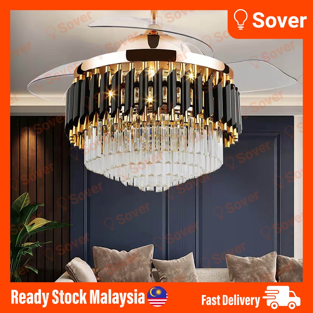 Crystal Chandelier DC Motor Ceiling Fan 42'' 6 Speed 3 Color LED Remote ...