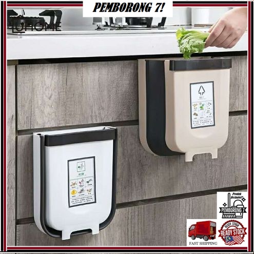 Foldable Kitchen Waste Bin Folding Cabinet Door Hanging Dustbin Trash ...