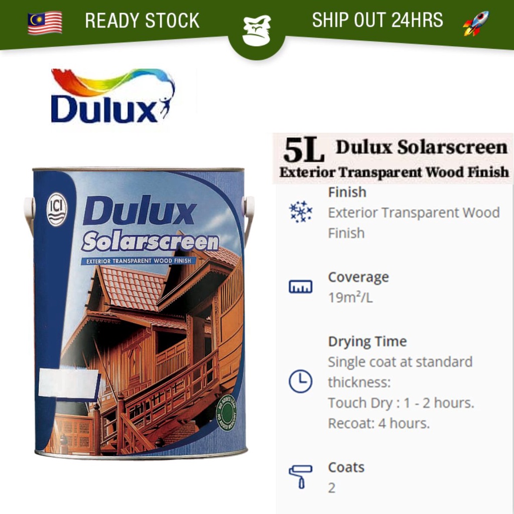 5L ICI Dulux Solarscreen Exterior Transparent Wood Finish Cat Kayu Luar ...