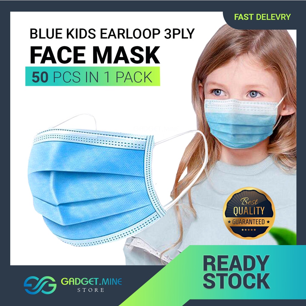 3Ply Blue Kids Ear-loop 50-PCS With box Child Disposable Protective ...