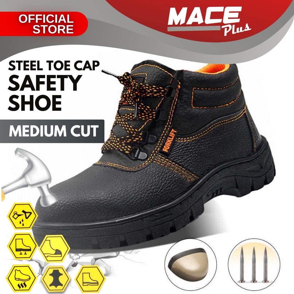 Safety Shoe Steel Toe Cap Mid Sole Medium Cut Black Safety Boots Kasut Keselamatan 安全工地鞋 (RANDOM ...