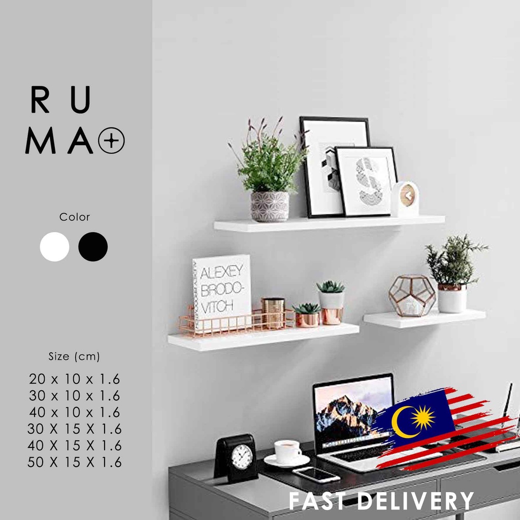Floating Wall Shelf Rack Shelve Display Wall Shelves Dinding Rak Hiasan ...