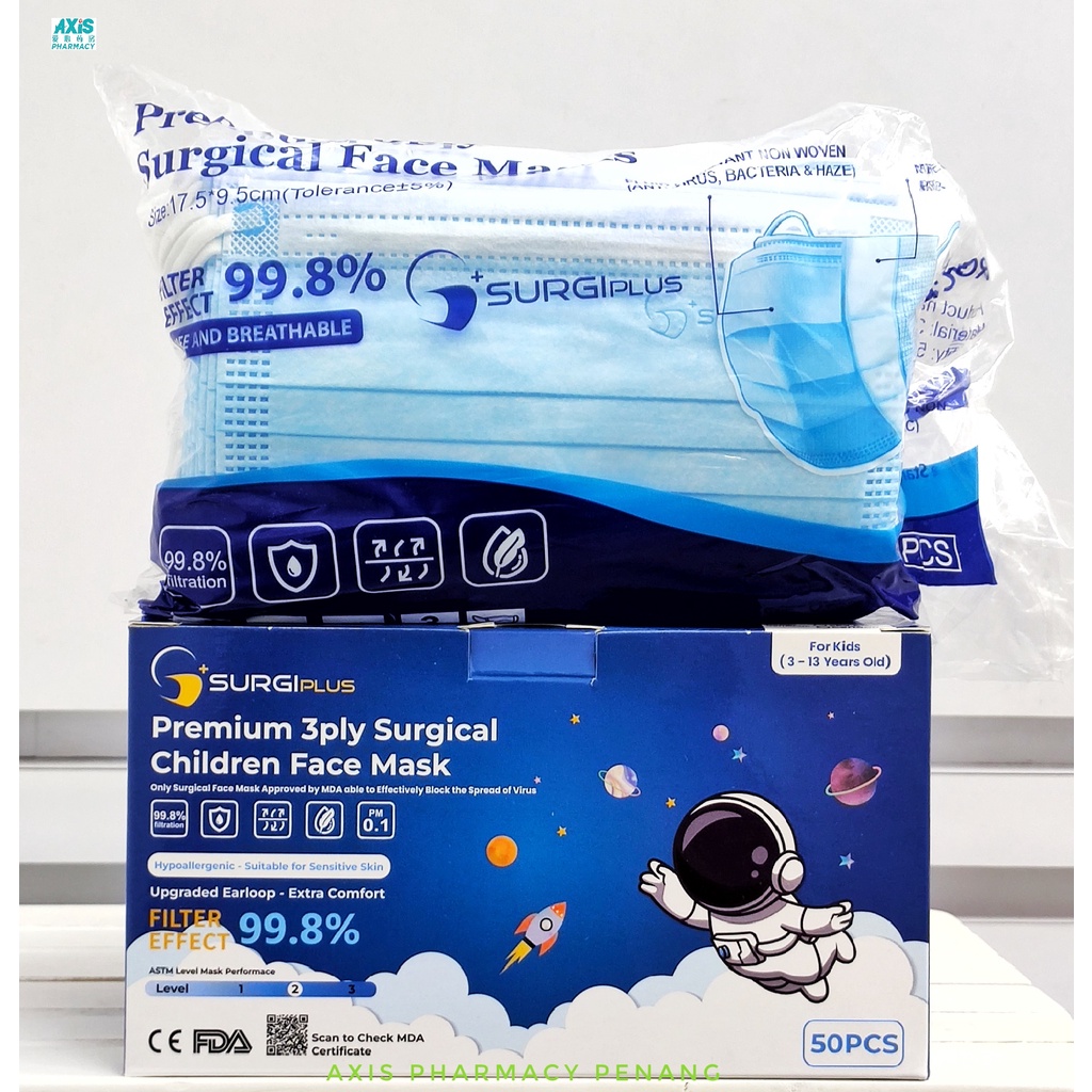 Surgiplus Premium 3PLY Surgical Children FaceMask 50's Pieces (Sky-Blue ...