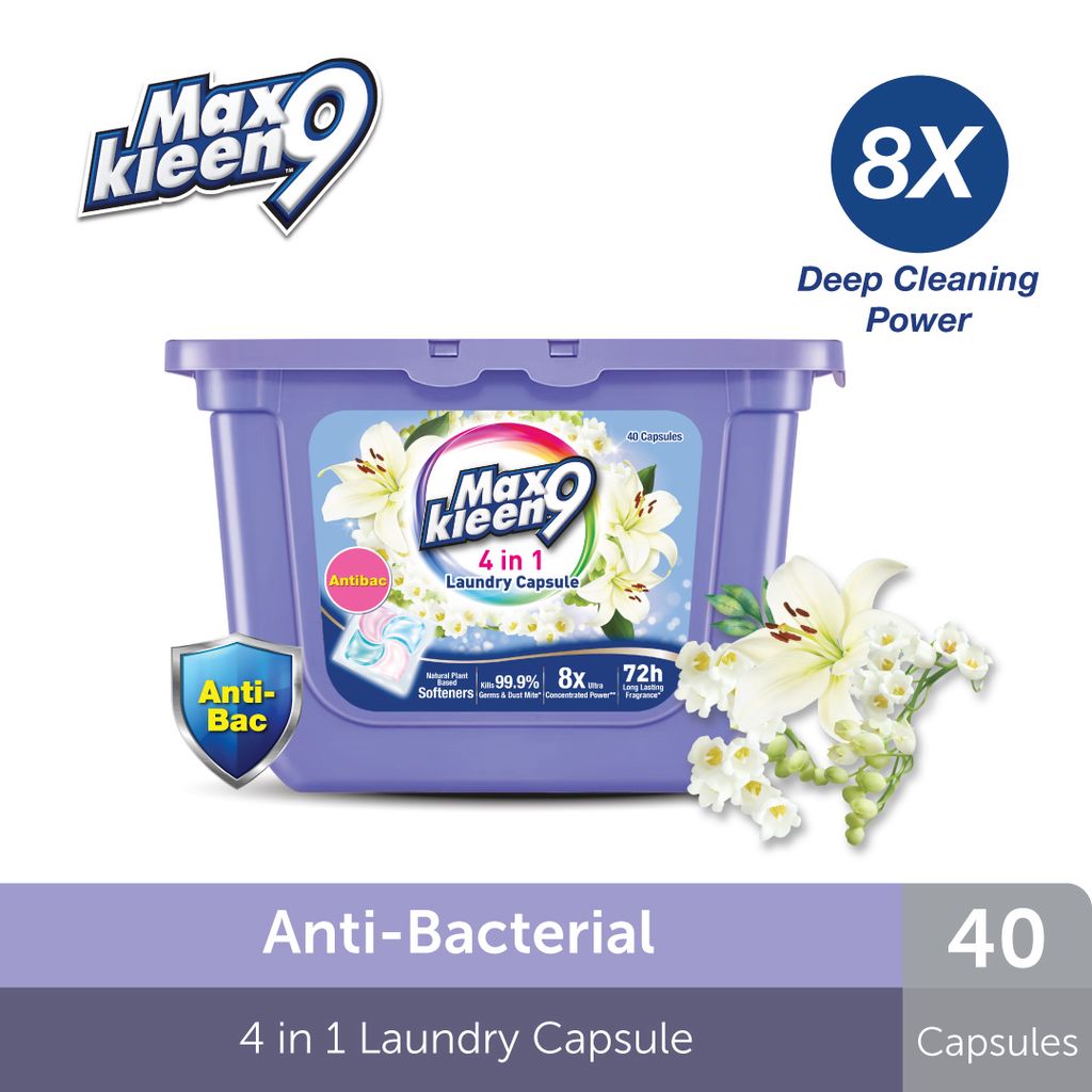 Maxkleen 9 4in1 Anti-Bacterial Laundry Capsule [40 Capsules Pack ...