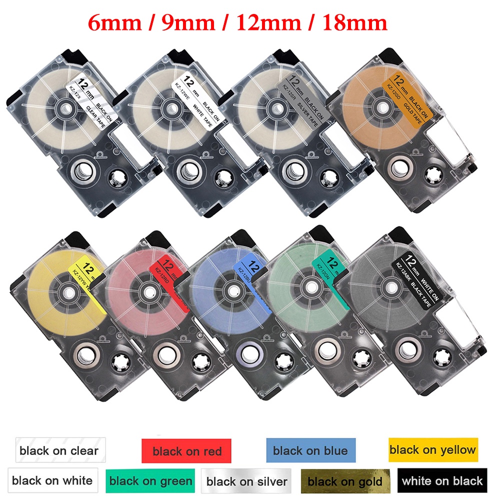 Compatible Casio Cassette Tape 6mm 9mm 12mm Label Tape Refill XR-12YW ...