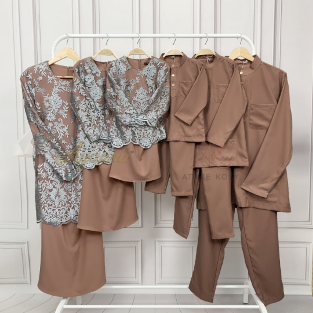Baju Raya Sedondon Tema Warna Light Khakis (Coklat Cair) Set Family ...