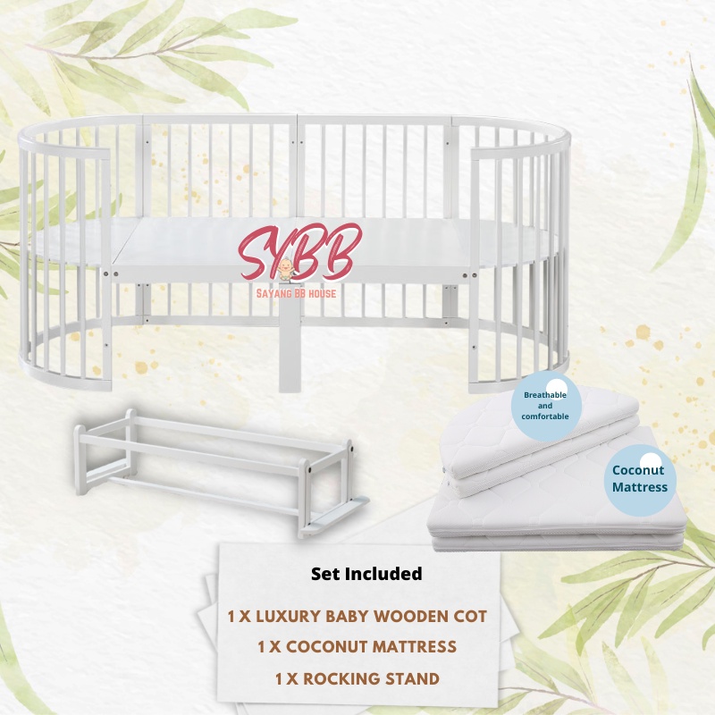 Accessories : Luxury Round Ivory white Natural Baby Wooden Crib ...