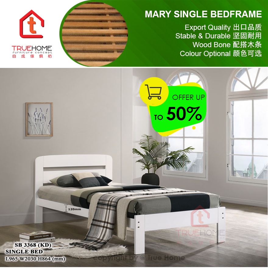 TH Mario Wooden Single Bed Frame / Solid Wood Single Bed / Katil Bujang ...
