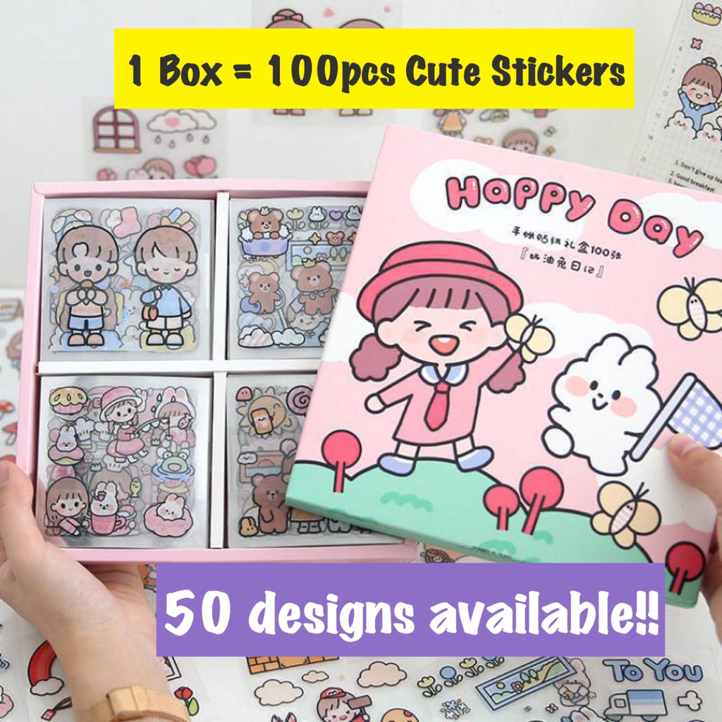 KawaiiGift 100pcs Happy Day Cute Stickers Box Waterproof Sticker Gift ...