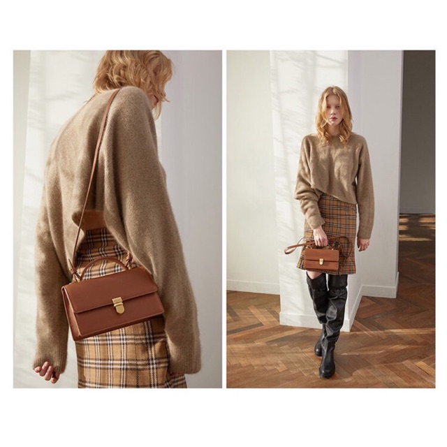 Horizontal rectangular box bag with snap lock (with real picture ...