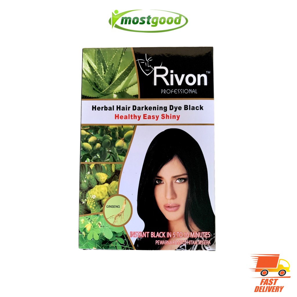 Rivon Professional Herbal Hair Darkening Dye Black (1 Box / Single Pack ...