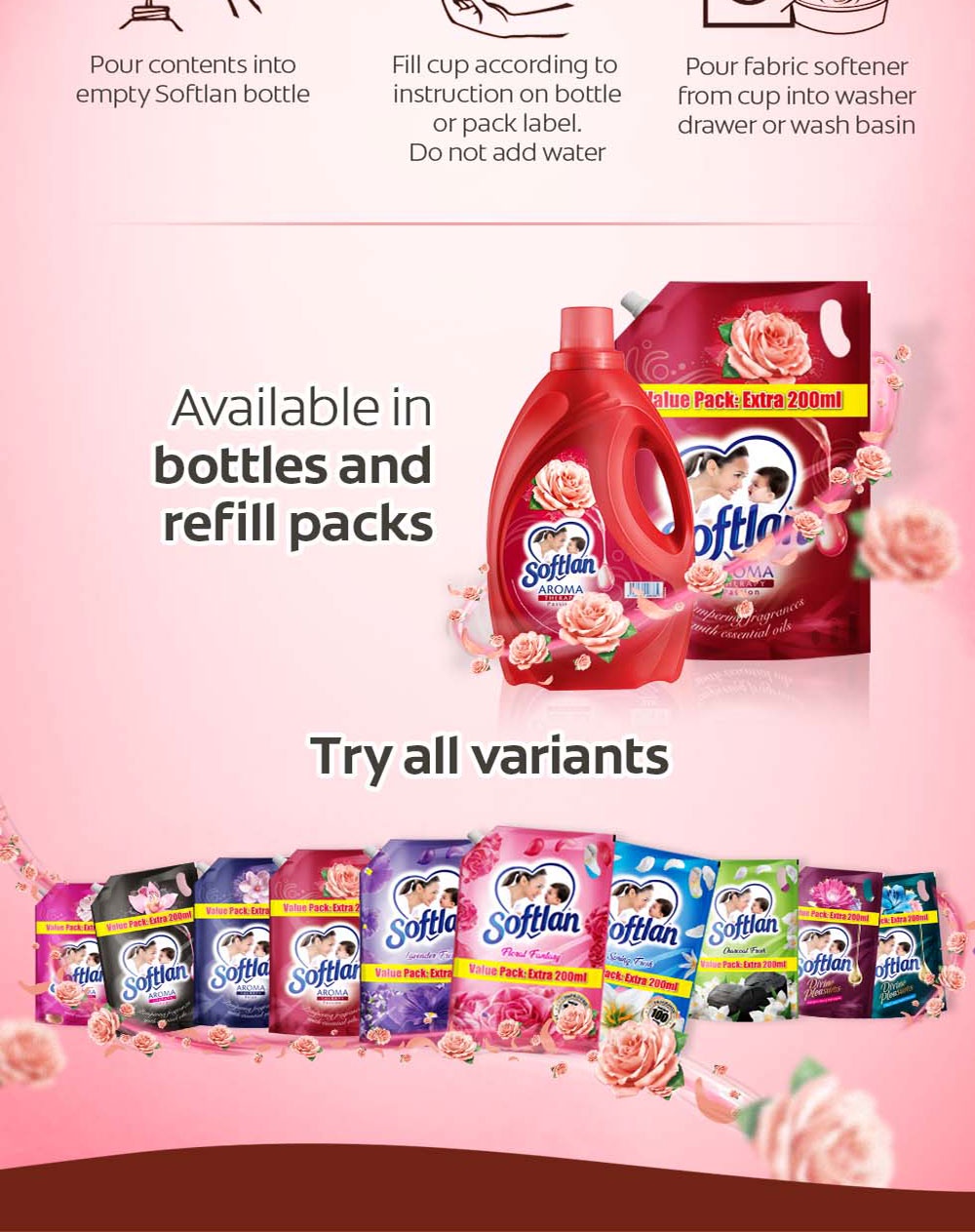 Softlan Aroma Therapy Passion (Red) Fabric Softener 500ml Refill ...