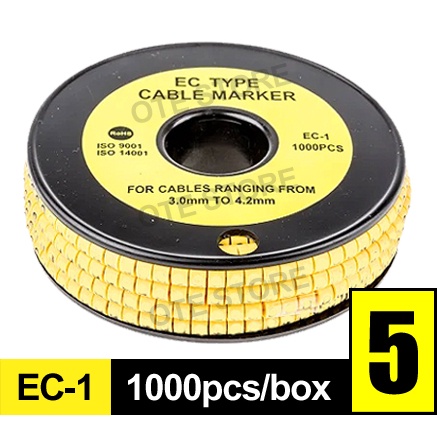 EC-1 Slide on Cable Marker Black on Yellow Pre-Printed [ 1,2,3,4,5,6,7 ...