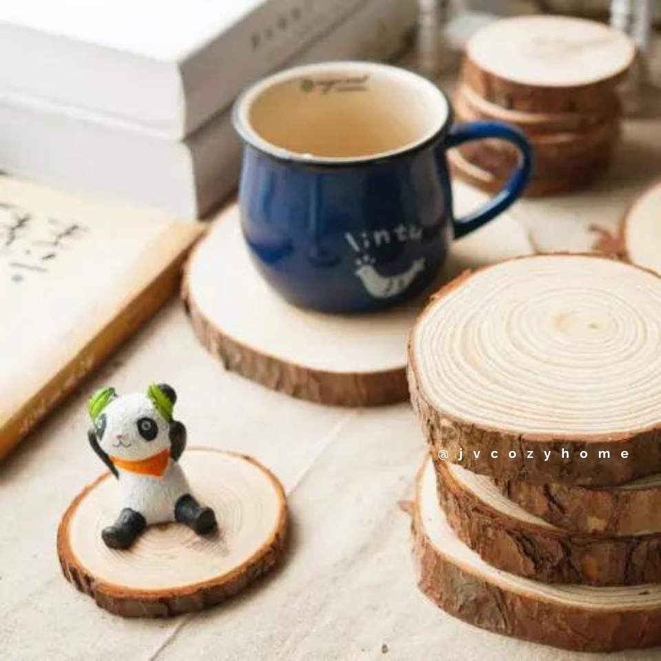 INS Wooden Coaster Wooden Mat Lapik Gelas Pine Wood Slice Candle Plate ...