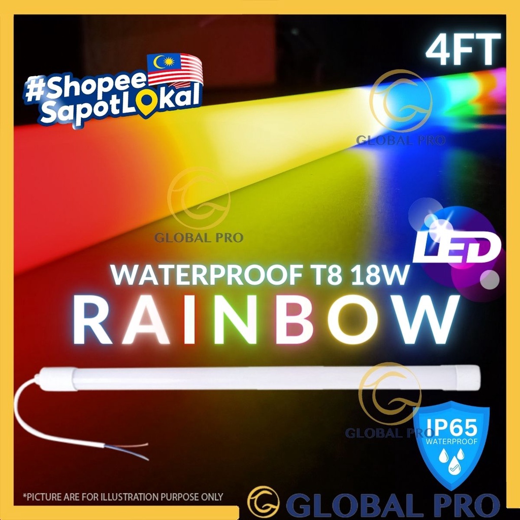 RAINBOW T8 18W 4FT LED Light Lamp Colour Rainbow RGB IP65 Waterproof ...
