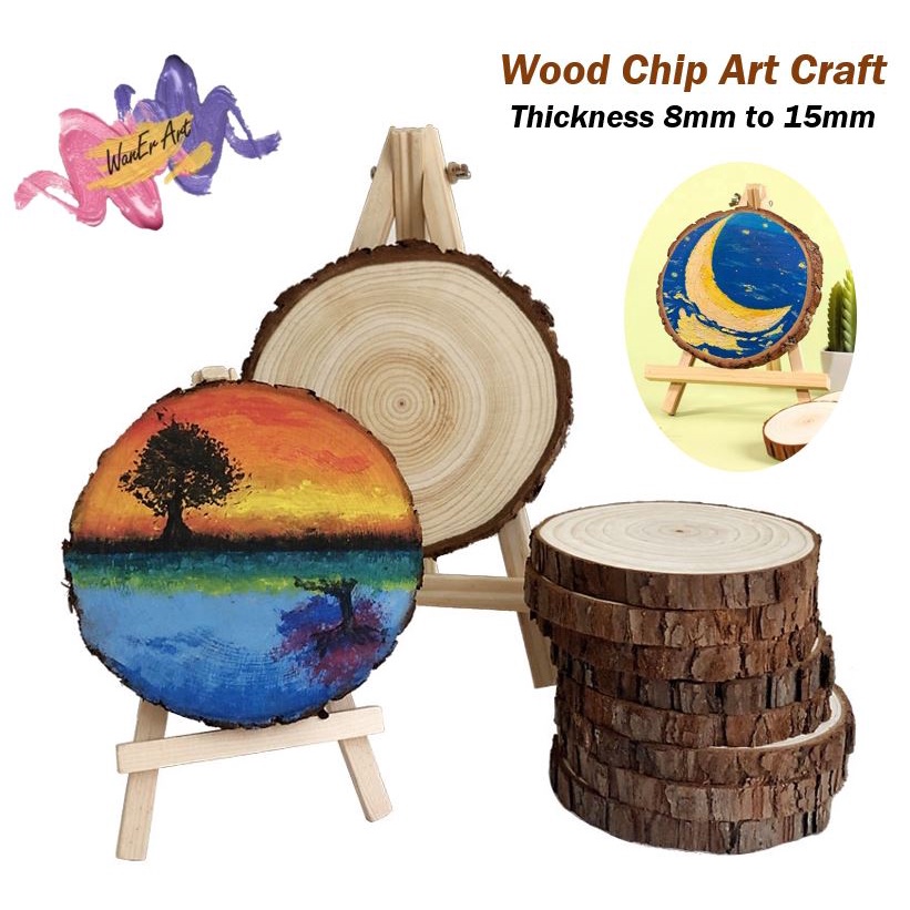 'Ready Stock' Wood Chip Painting Thick Natural Round Wood Chips and ...