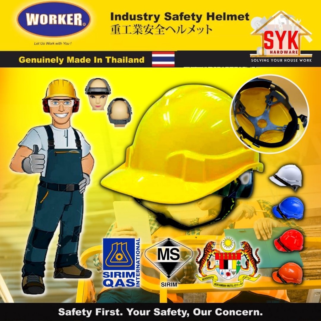 SYK WORKER Industrial Safety Helmet Construction (SIRIM) Safty Helmet Safety Working Topi ...