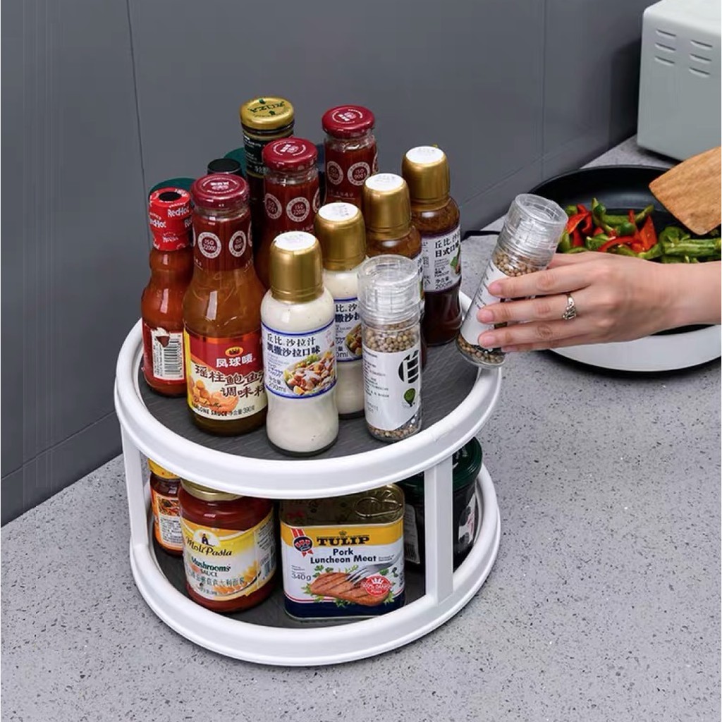360 Spinning 2-Tier Spice Rack / Multipurpose Rotating SkinCare Storage ...