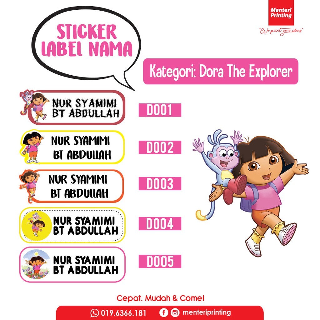 🔥 [READY STOCK] STICKER LABEL NAMA SEKOLAH (DORA) SN04 100PCS 🔥 ...