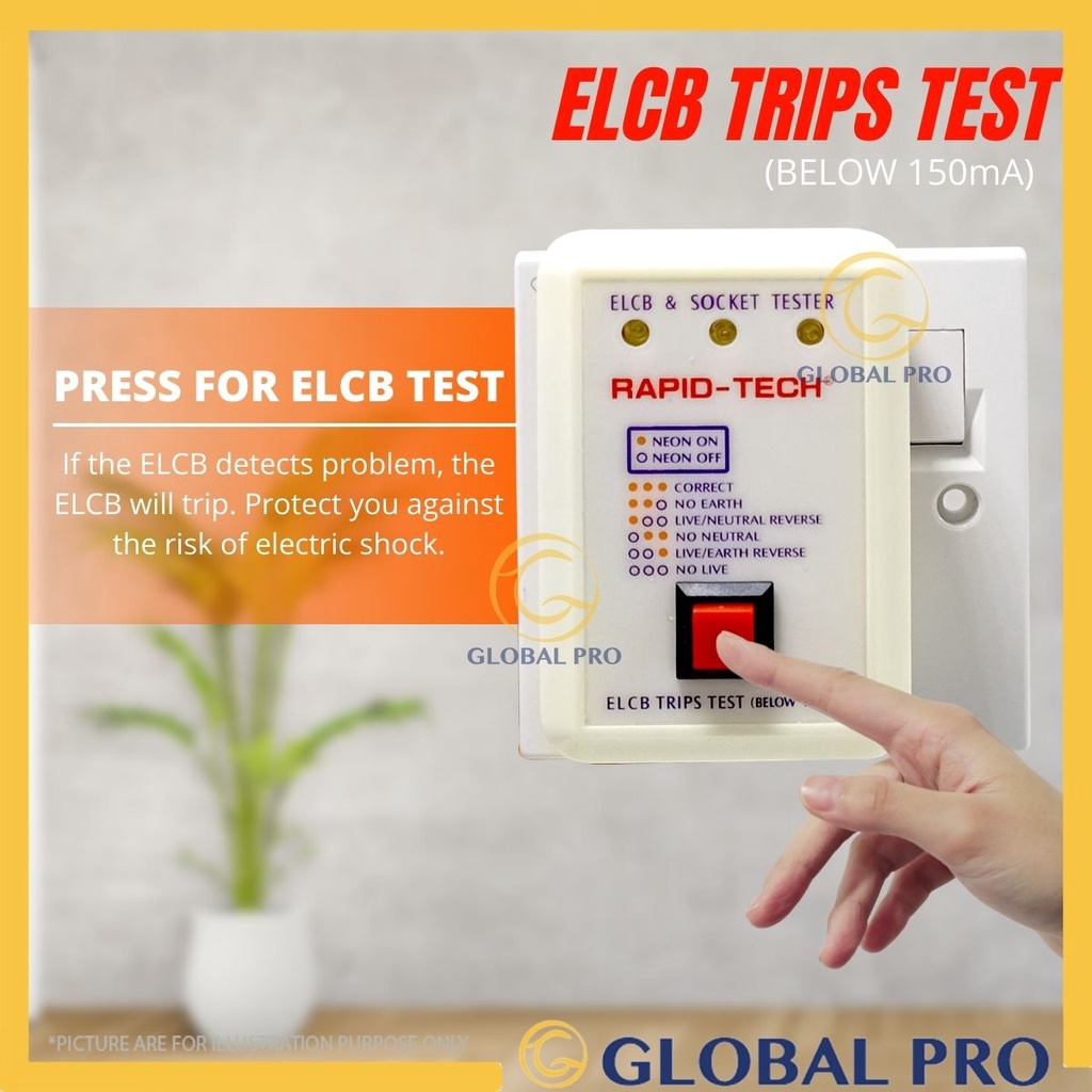 RAPID-TECH 13A 150mA ELCB & Socket Tester With Neon Indicator ...