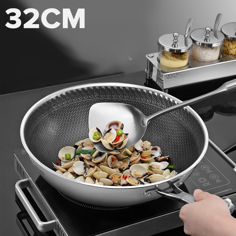 32cm Stainless Steel Nonstick Frying Pan Honeycomb Stainless Steel ...