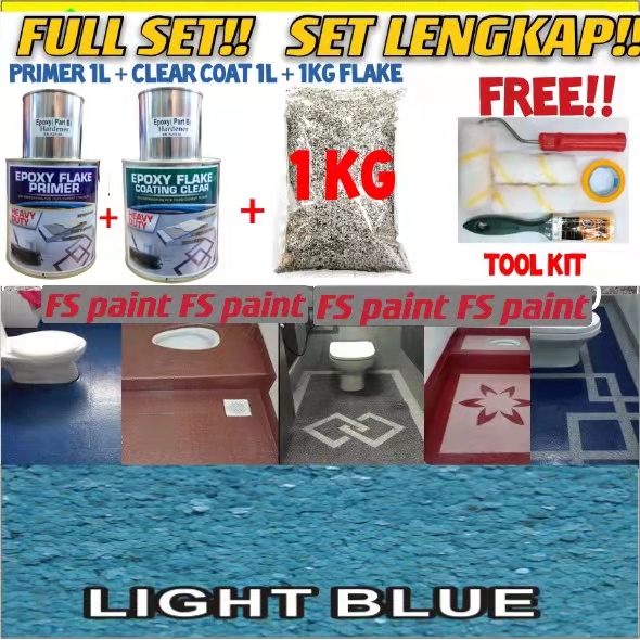 ( light blue ) Full Set Epoxy Colour Flake Coating ( 1KG FLAKE / 1L ...