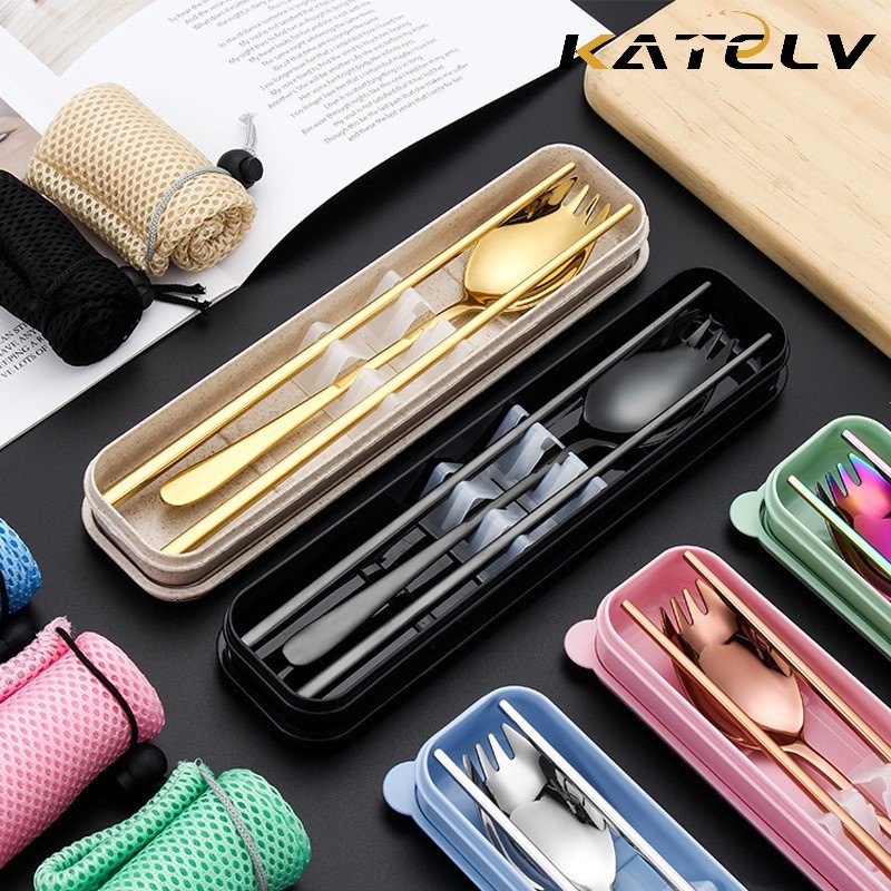 Ready Stock 2pcs Reusable Travel Cutlery Set Portable Korean Stainless ...