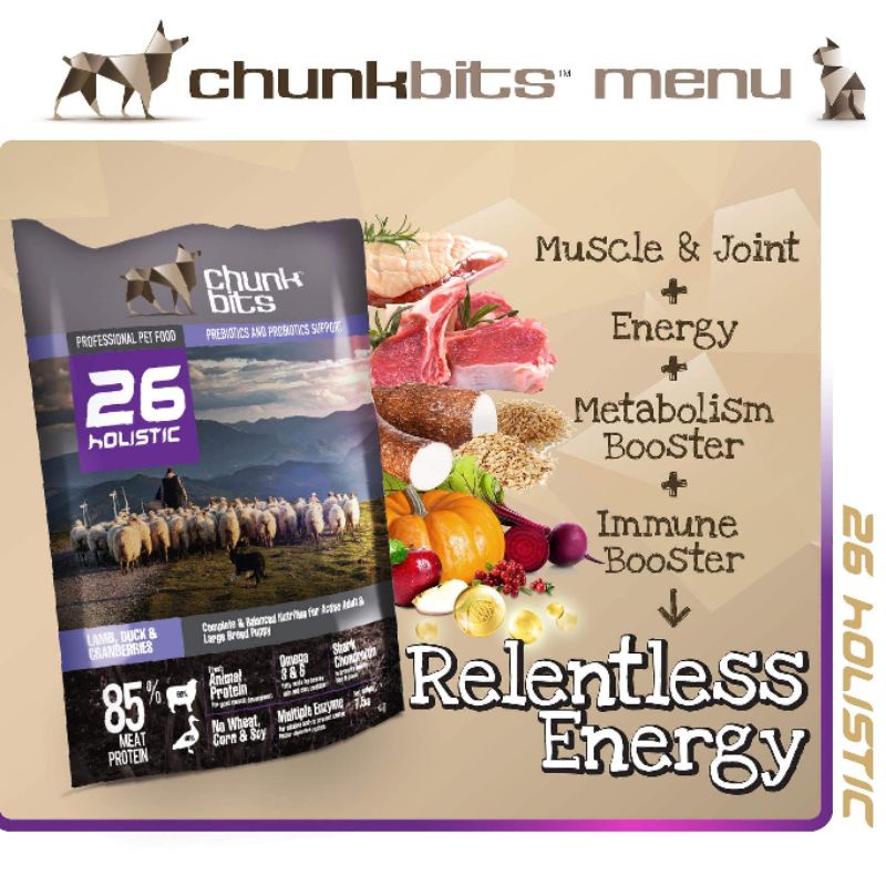 Chunk Bits Dog Food Large Breed and Nursing Mother 26 Holistic 4kg ...
