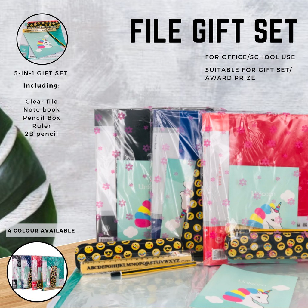 🔥READY STOCK 🔥 5-in-1 A4 clear file stationery gift set for Kids School ...
