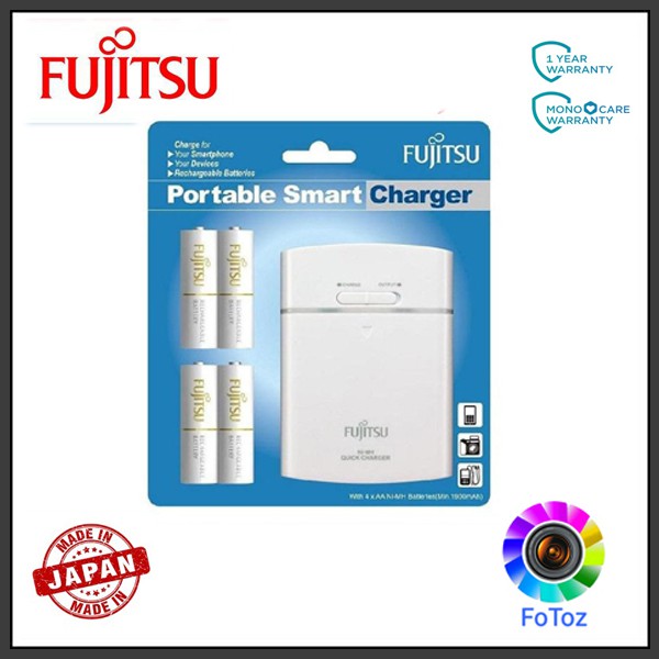 Fujitsu Portable Power Bank Charger + 4x AA NiMh Rechargeable Battery ...