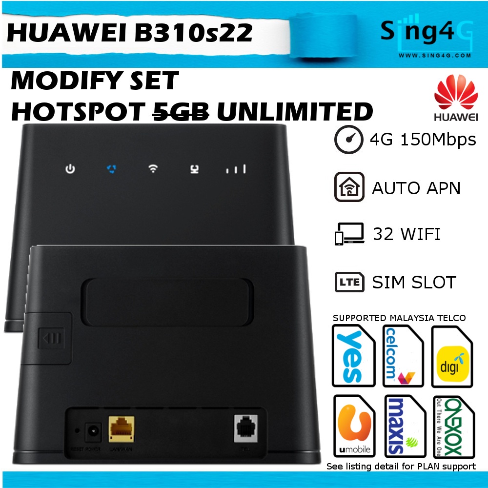 (MODIFIED+ AIO Added) Huawei B310 B310s22 Black Unlimited Hotspot Modem ...