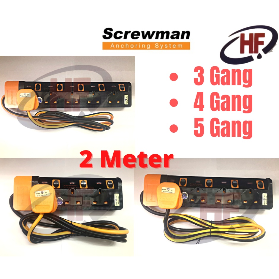 Screwman 3g 4g 5g Medium Duty Trailing Socket Extension With Surge Protector 2meter