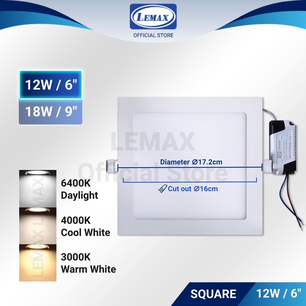 LEMAX LED Downlight - Round/Square (6"/7"/9" & 12W/16W/18W) | Shopee Malaysia